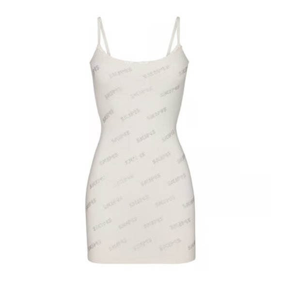 SKIMS | Dresses | Skims Rhinestone Logo Pointelle Mini Slip Dress ...